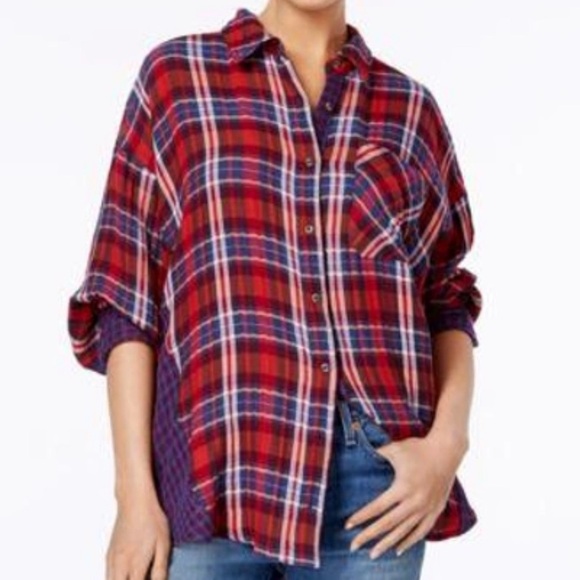 Free People | Tops | Free People One Of The Guys Button Down Red Plaid ...